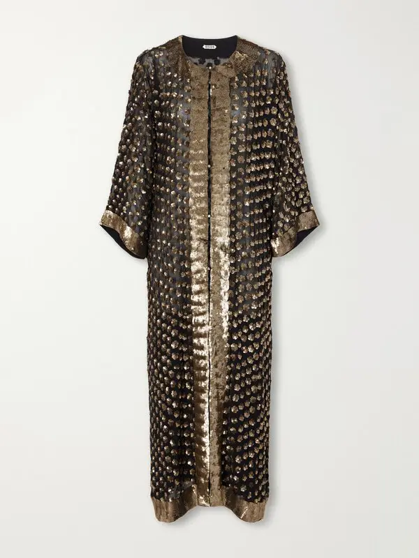 BODE Pyrite Sequin-embellished Silk-tulle Kaftan - Black