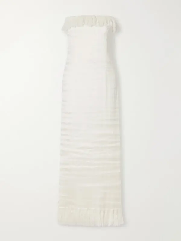 FFORME Paloma Strapless Fringe-trimmed Cotton-blend Voile Maxi Dress - Neutrals