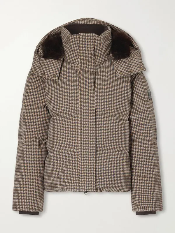 WE NORWEGIANS Glenshee Houndstooth Plush-trimmed Padded Shell Ski Jacket