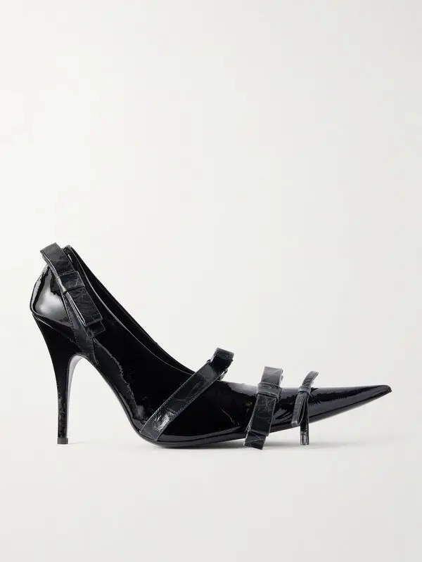 Acne Studios 110 Bow-detailed Crinkled Patent-leather Pumps - Black