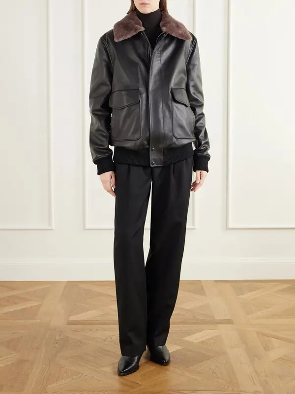 Gabriela Hearst Grant Shearling-trimmed Leather Bomber Jacket
