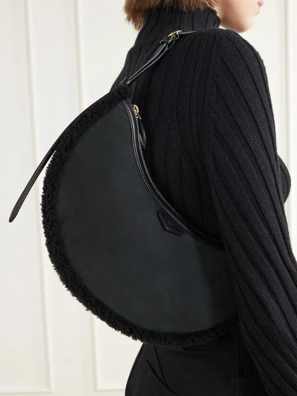 Alaïa Demi Lune Shearling-trimmed Suede Shoulder Bag