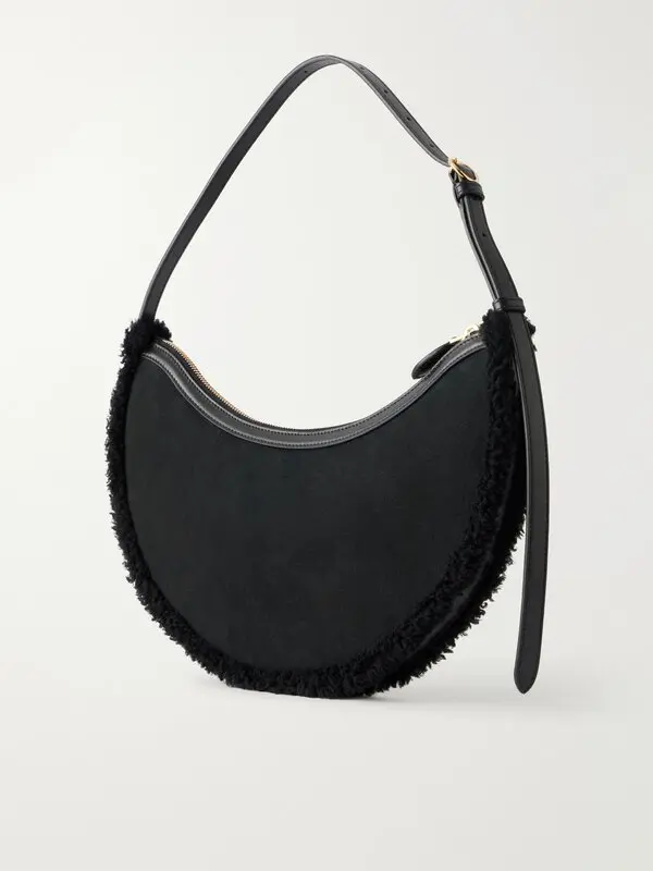 Alaïa Demi Lune Shearling-trimmed Suede Shoulder Bag