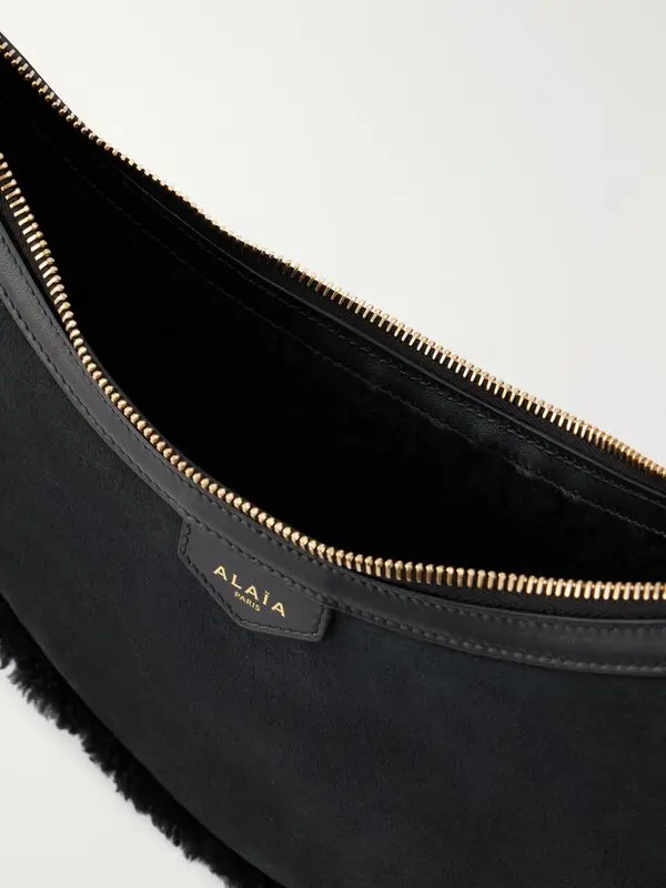 Alaïa Demi Lune Shearling-trimmed Suede Shoulder Bag
