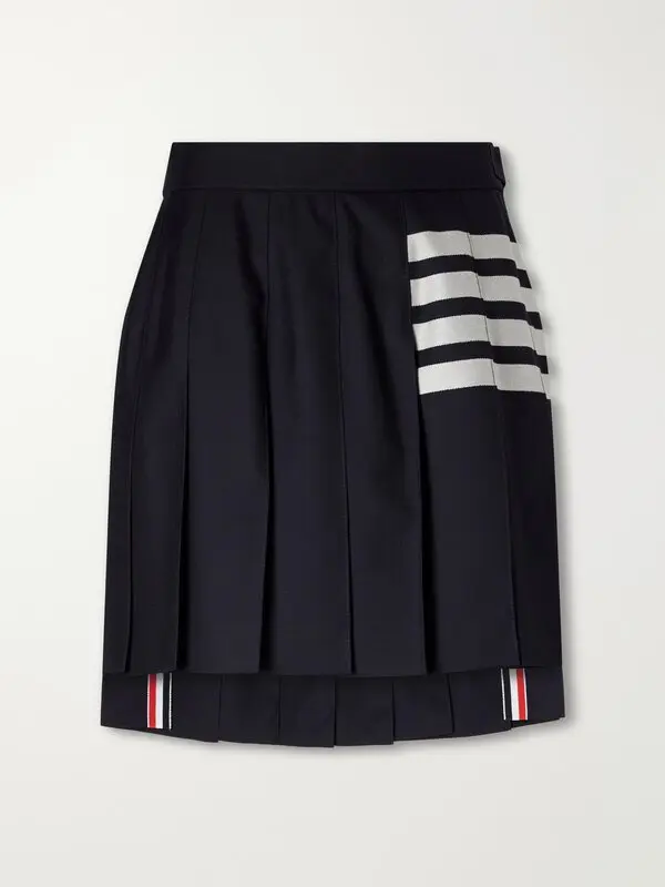 Thom Browne Pleated Asymmetric Grosgrain-trimmed Wool-gabardine Mini Skirt - Blue