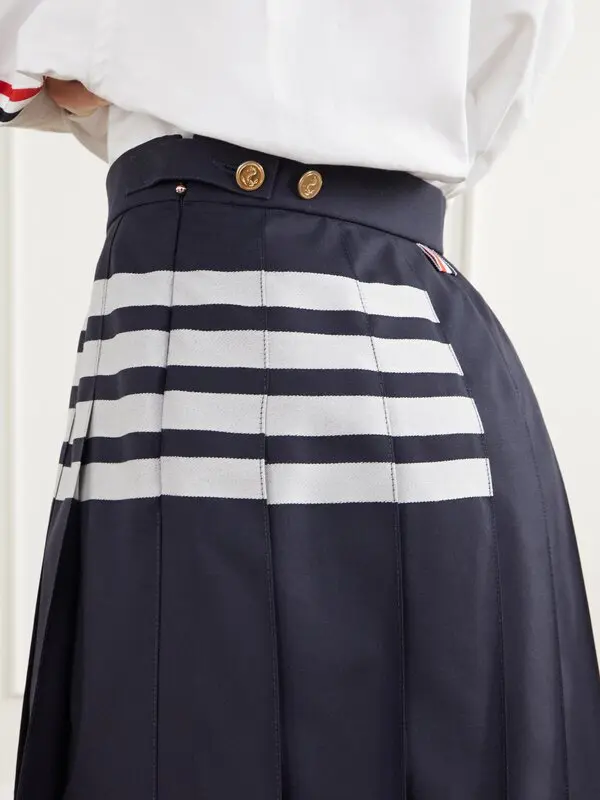Thom Browne Pleated Asymmetric Grosgrain-trimmed Wool-gabardine Mini Skirt