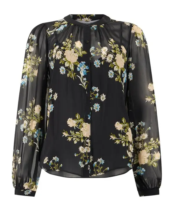 Veronica Beard Sheer Floral Button-front Top - Multicolor