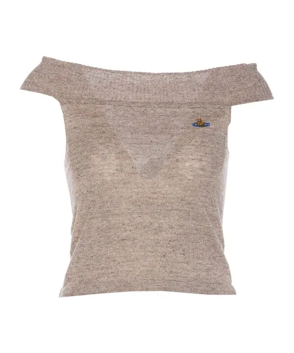 VIVIENNE WESTWOOD Off-shoulder Linen Crop Top - Nude