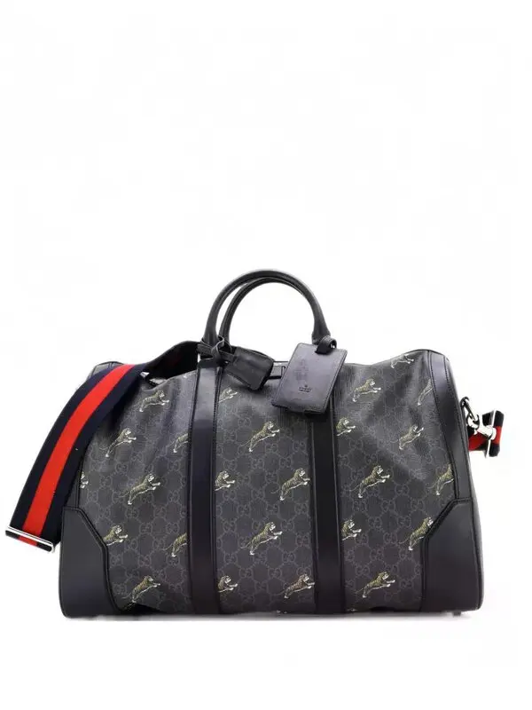 Gucci Convertible Duffle Bag Printed Gg Coated Canvas Medium Travel Bag - Black