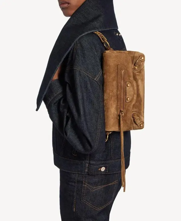 Balenciaga Le City Clutch With Chain - Camel