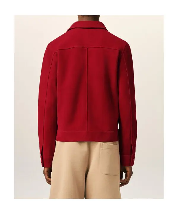 AMI Paris Red Suede Leather Jacket With Embossed De Coeur