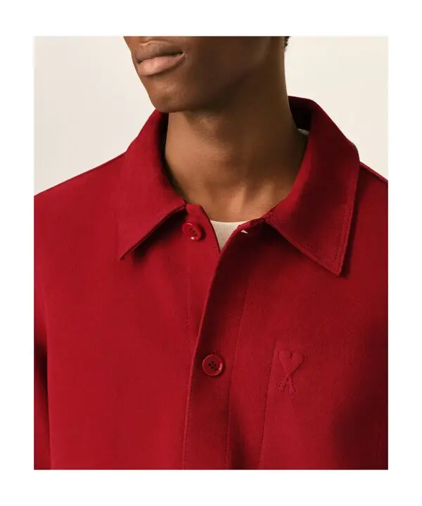 AMI Paris Red Suede Leather Jacket With Embossed De Coeur