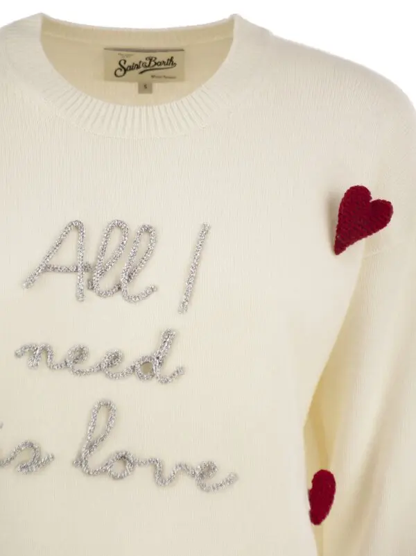 MC2 SAINT BARTH Tessa Heart-appliqué Knitted Sweater