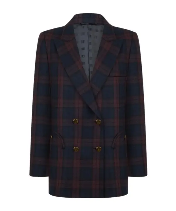 BLAZÉ MILANO Everynight Checked Double-breasted Blazer - Navy Blue