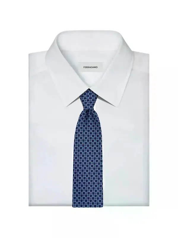 FERRAGAMO Gancini Print Silk Tie