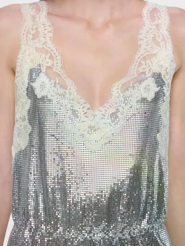 Rabanne Hand-assembled Midi Dress In Mesh And Ivory Lace