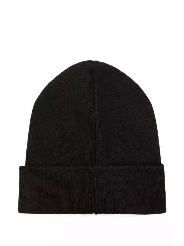 BOSS Logo-patch Ribbed-knit Beanie Hat - Black