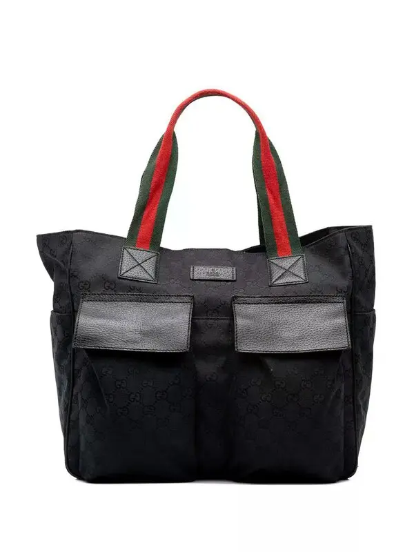 Gucci 2000-2015 Gg Canvas Web Double Pockets Tote Bag - Black