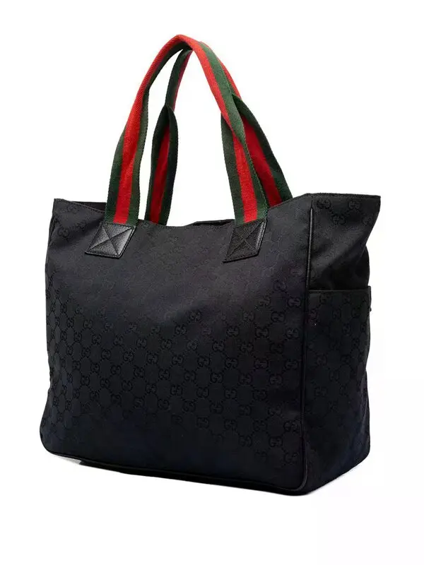 Gucci 2000-2015 Gg Canvas Web Double Pockets Tote Bag - Black