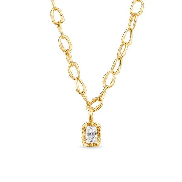 AARIA LONDON Molten Square Moissanite Pendant Paperlink Chain - Silver