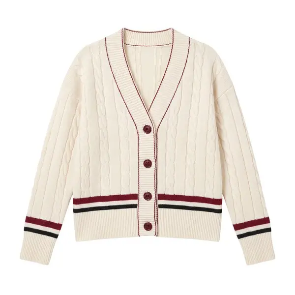 BRODIE CASHMERE Varsity Cable Cardigen - White