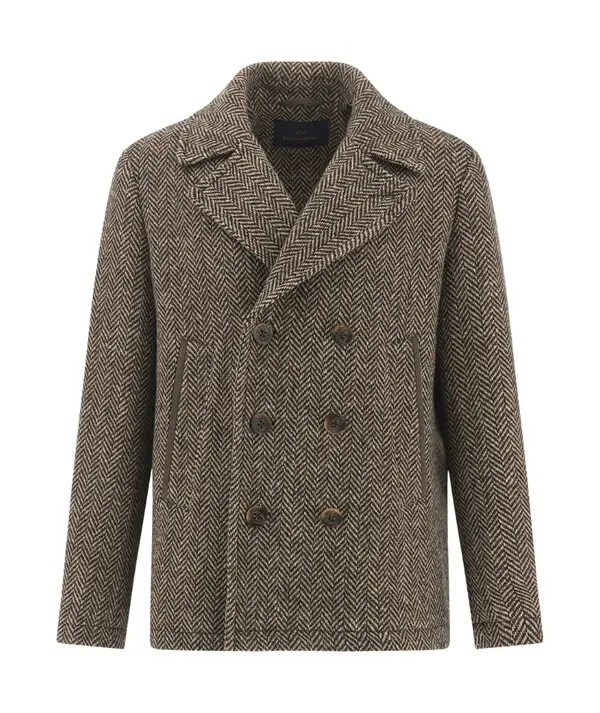 Paul & Shark Chevron Wool Peacoat With Alcantara Details - Blue