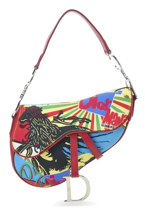 Dior Multicolor Rasta Mania Saddle Bag - Red