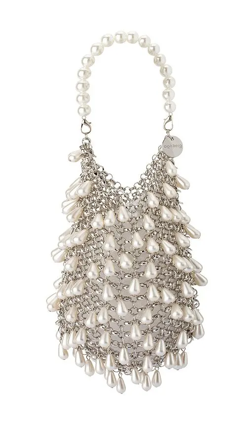 OLGA BERG Jaden Pearl Chainmail Bag In Metallic - Silver
