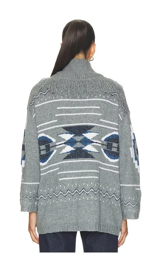Autumn Cashmere Southwest Fringed Shawl Collar Throw In Neutral