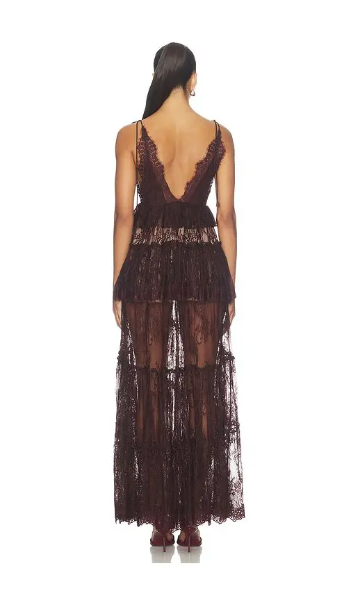 Rococo Sand Lace Frill Maxi Dress In Burgundy