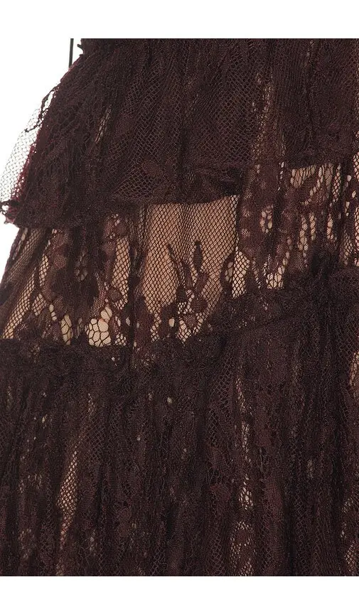 Rococo Sand Lace Frill Maxi Dress In Burgundy
