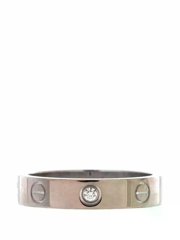 Cartier Love Wedding Band 1 Diamond 18k White Gold With Diamond Ring - Silver