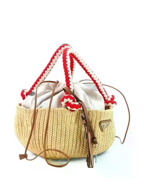Prada Basket Crochet Raffia Small Tote Bag