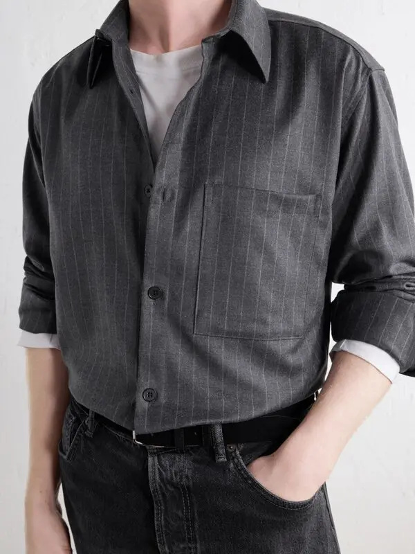 Nn07 Freddy 10052 Pinstriped Wool-blend Flannel Shirt