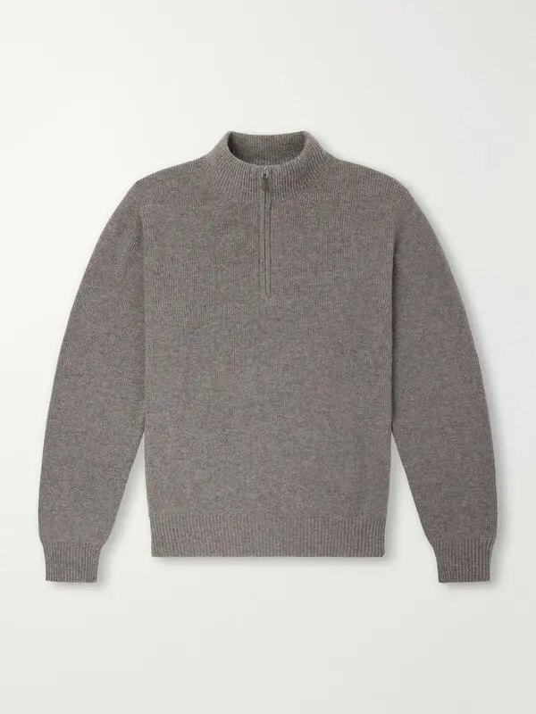 N.peal Ribbed Cashmere Zip-up Sweater - Gray