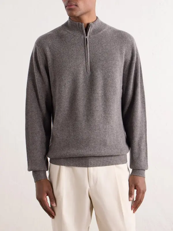 N.peal Ribbed Cashmere Zip-up Sweater