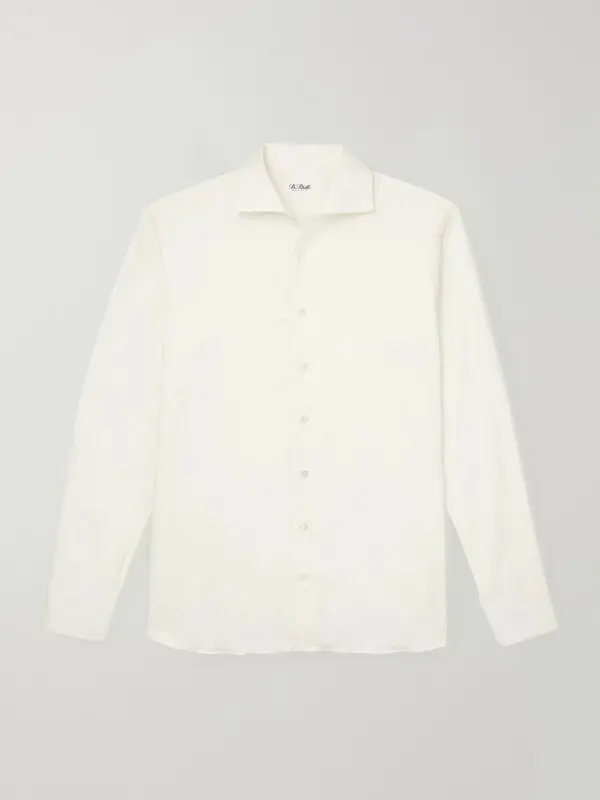 DE PETRILLO Cutaway-collar Brushed Cotton-twill Shirt