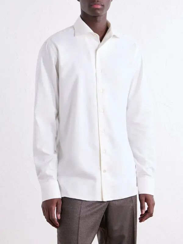 DE PETRILLO Cutaway-collar Brushed Cotton-twill Shirt