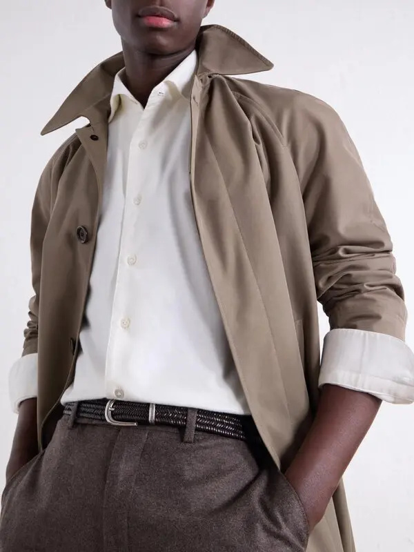 DE PETRILLO Cutaway-collar Brushed Cotton-twill Shirt