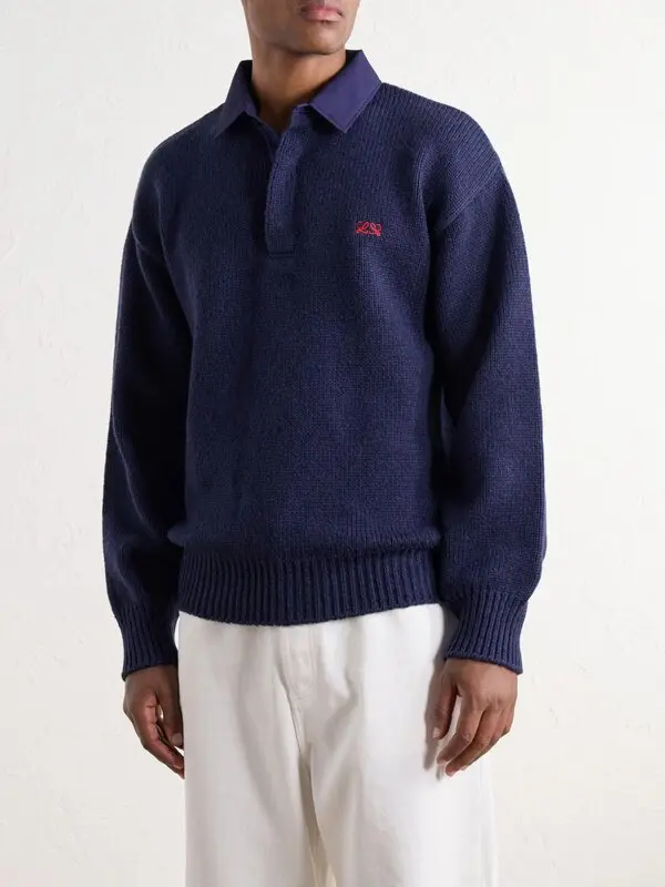 Loewe Logo-embroidered Cotton Twill-trimmed Wool-blend Polo Sweater