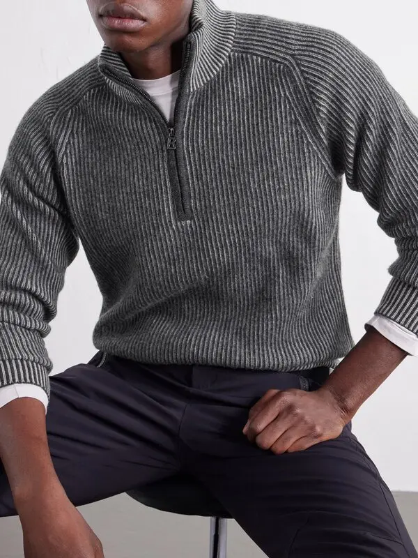 Bogner Dwayne Ribbed Wool And Cashmere-blend Half-zip Ski Mid-layer