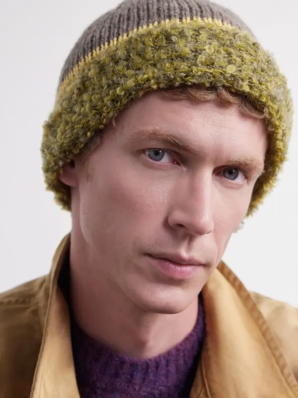 Kapital Bouclé-trimmed Knitted Mélange Beanie