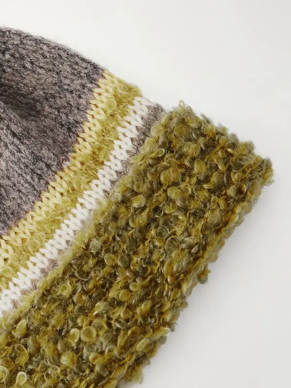 Kapital Bouclé-trimmed Knitted Mélange Beanie