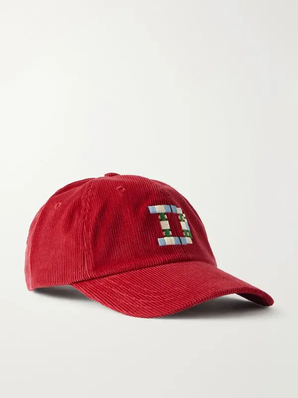 DRAKE'S 1977 Logo-embroidered Cotton-corduroy Baseball Cap - Red