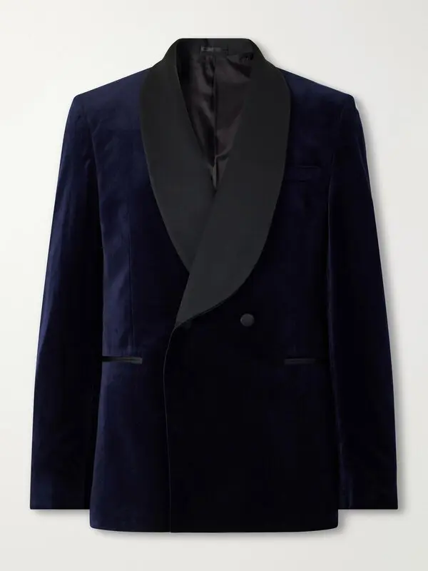 Mr P. Satin-trimmed Cotton And Silk-blend Velvet Tuxedo Jacket - Blue