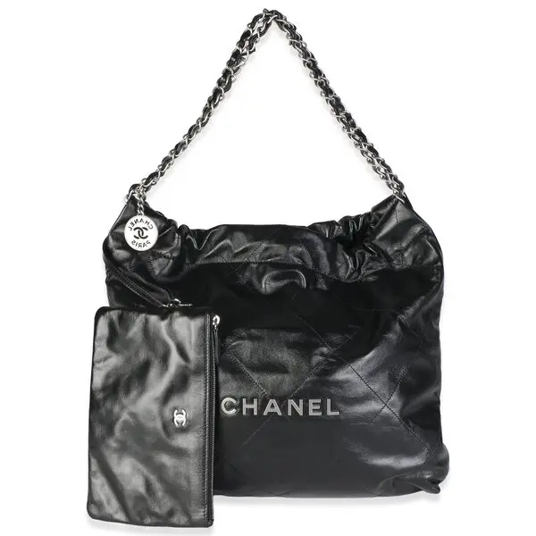 Chanel Quilted Shiny Calfskin 22 Hobo - Black
