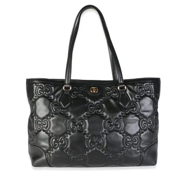 Gucci Calfskin Gg Matelasse Ophidia Shopping Tote - Black