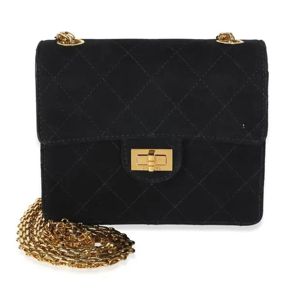 Chanel Vintage Quilted Suede Mademoiselle Square Flap Bag - Black