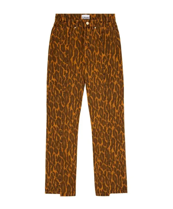 GANNI Fold Jeans In Leopard Denim - No