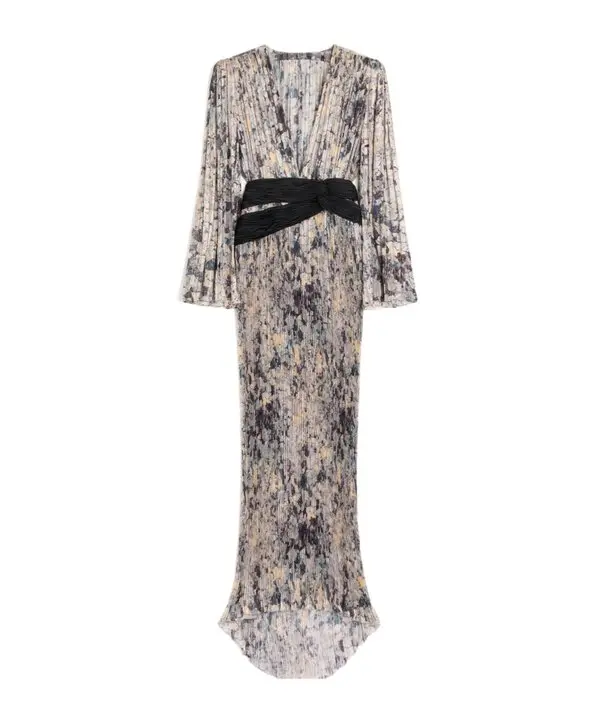 Valentino Garavani Long Dress In Pekin Lurex Urbs Mosaïque With Pleats - Gray